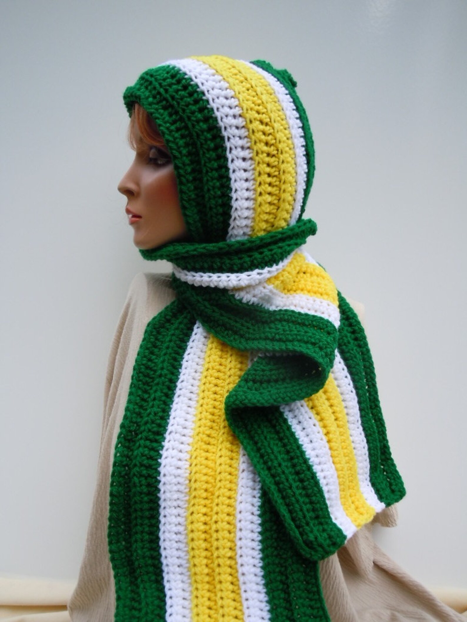 Sport Team Colors Hooded Scarf Green Yellow White Scarf Team | Etsy
