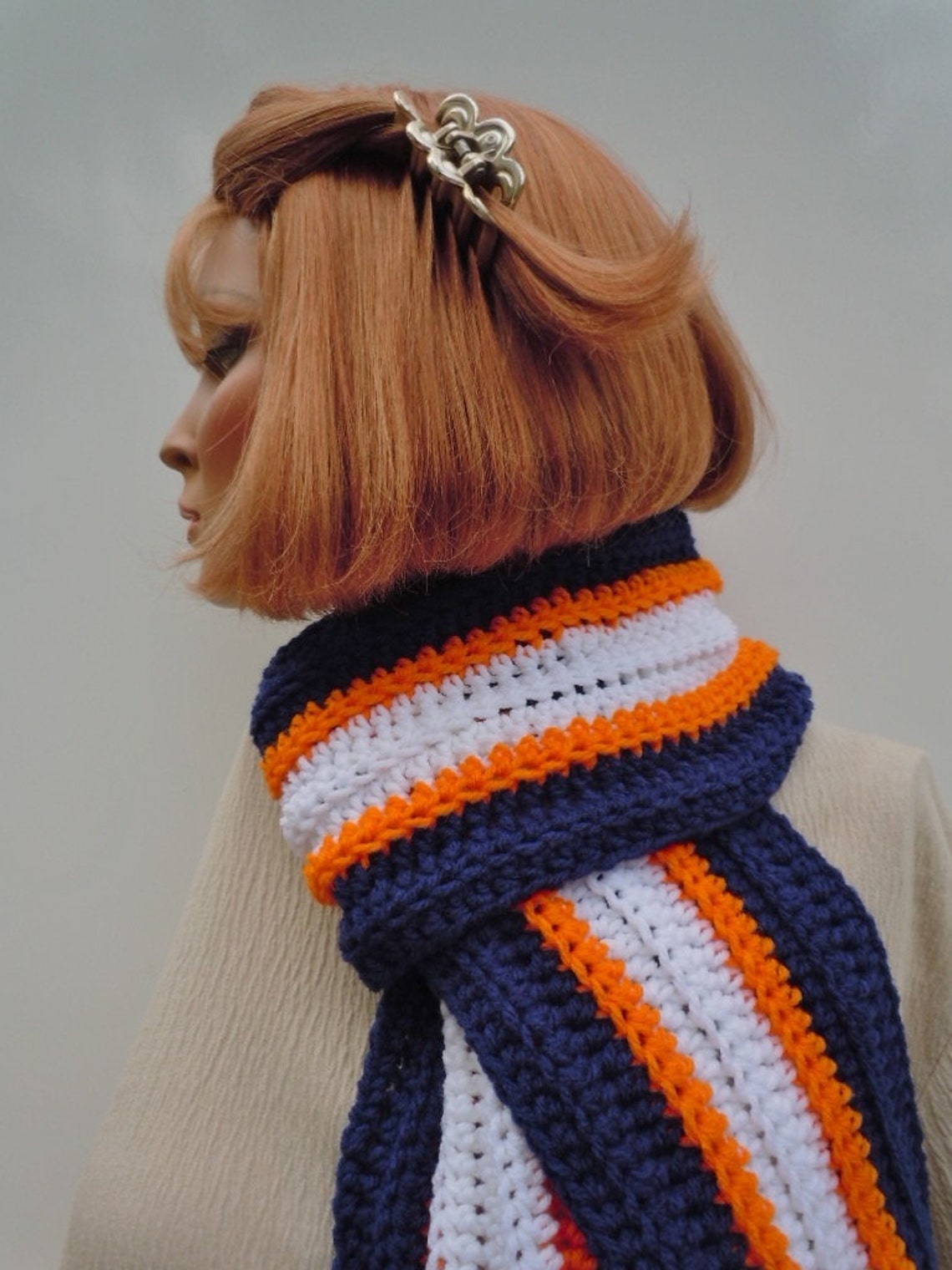 Sports Team Inspired Sports Scarf Navy Blue Orange White - Etsy