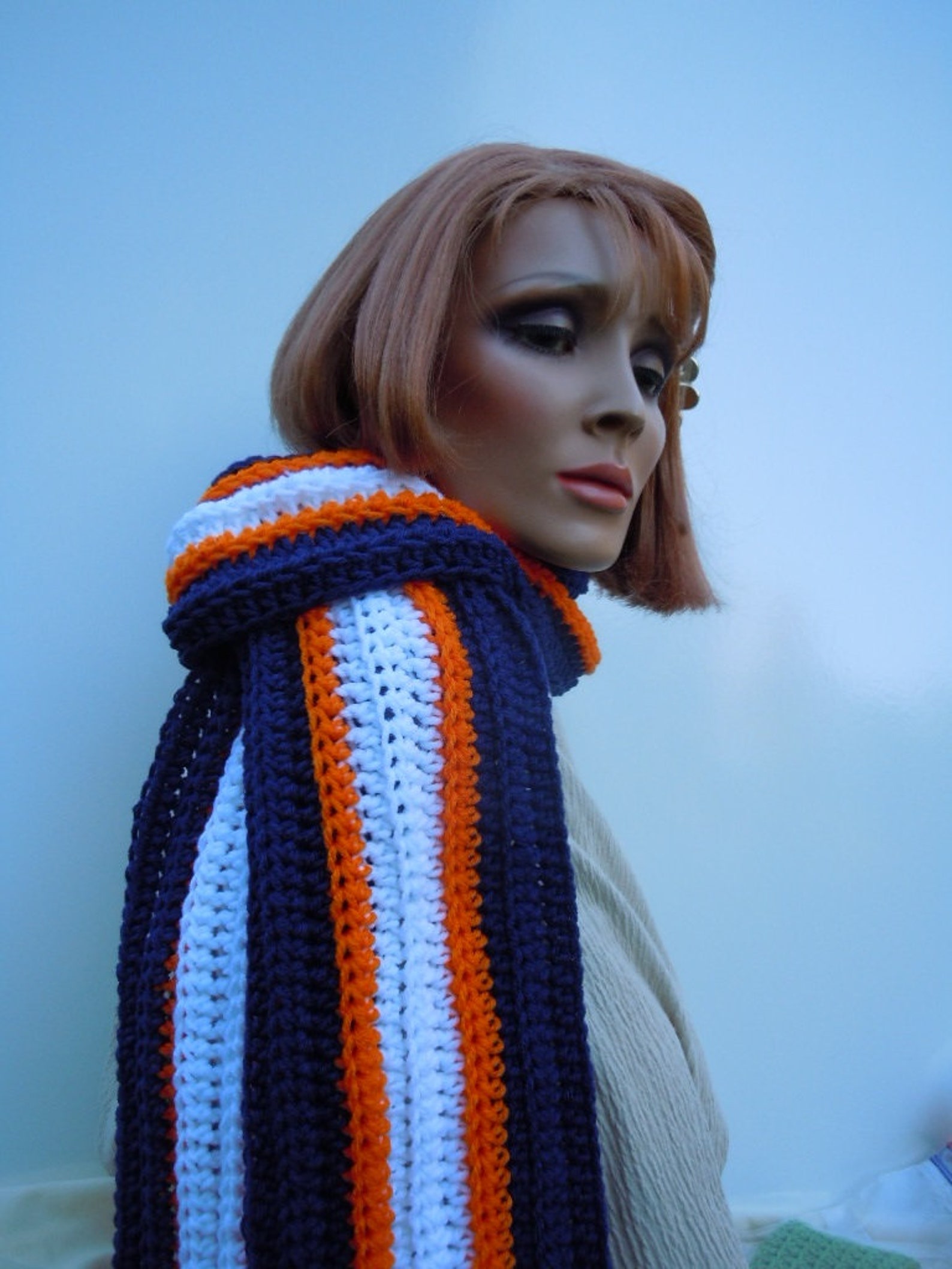 Sports Team Inspired Sports Scarf Navy Blue Orange White - Etsy