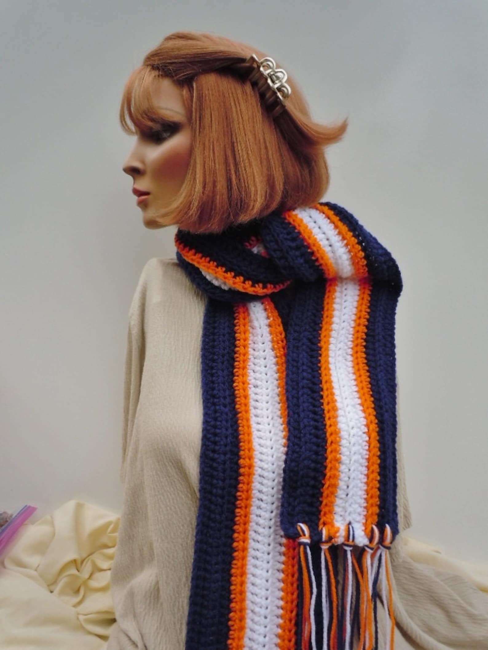 Sports Team Inspired Sports Scarf Navy Blue Orange White - Etsy