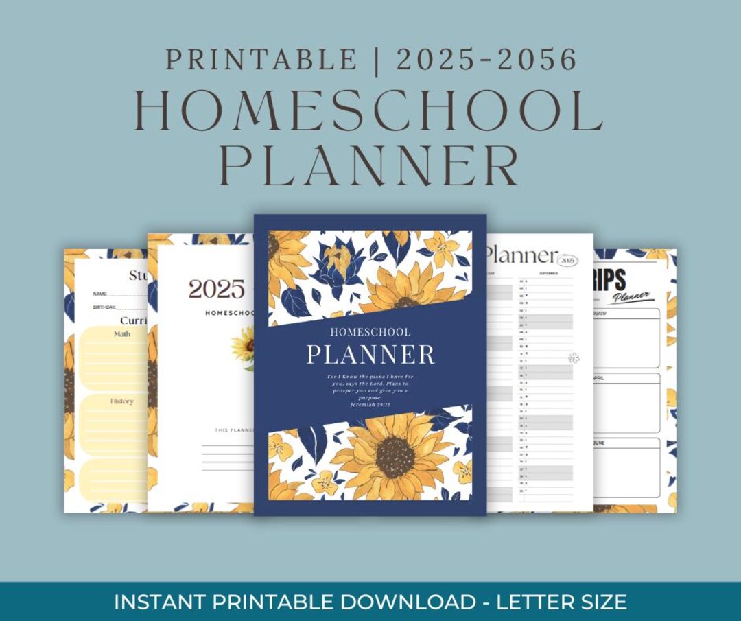 Sunflower Themed 2025-2026 Printable Homeschool Planner - Etsy