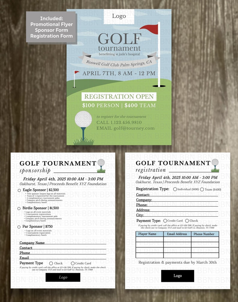 Editable Golf Tournament Promotional Flyer, Sponsorship Form ...