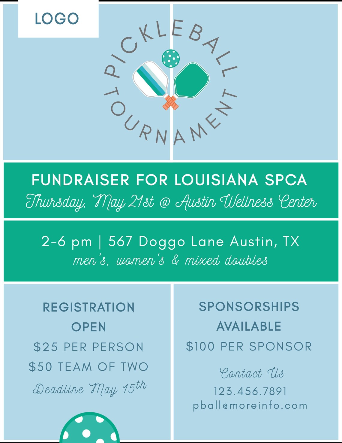 Editable Pickleball Tournament Flyer Template | Fundraiser Event Custom ...