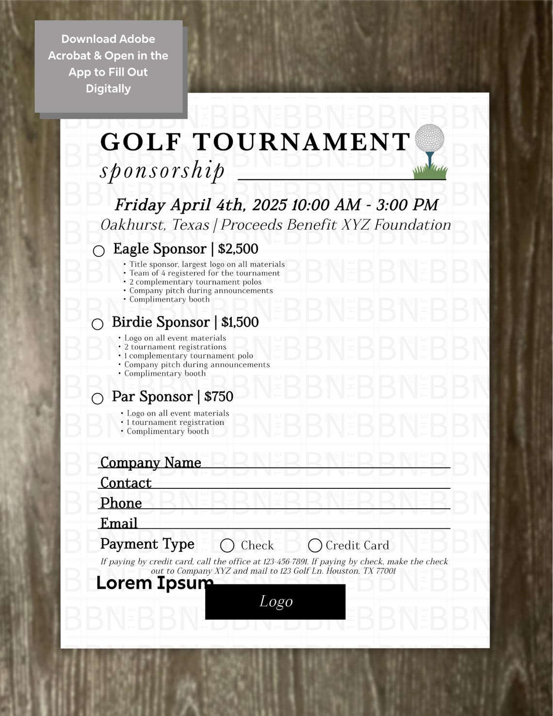 Editable Golf Tournament Promotional Flyer, Sponsorship Form ...