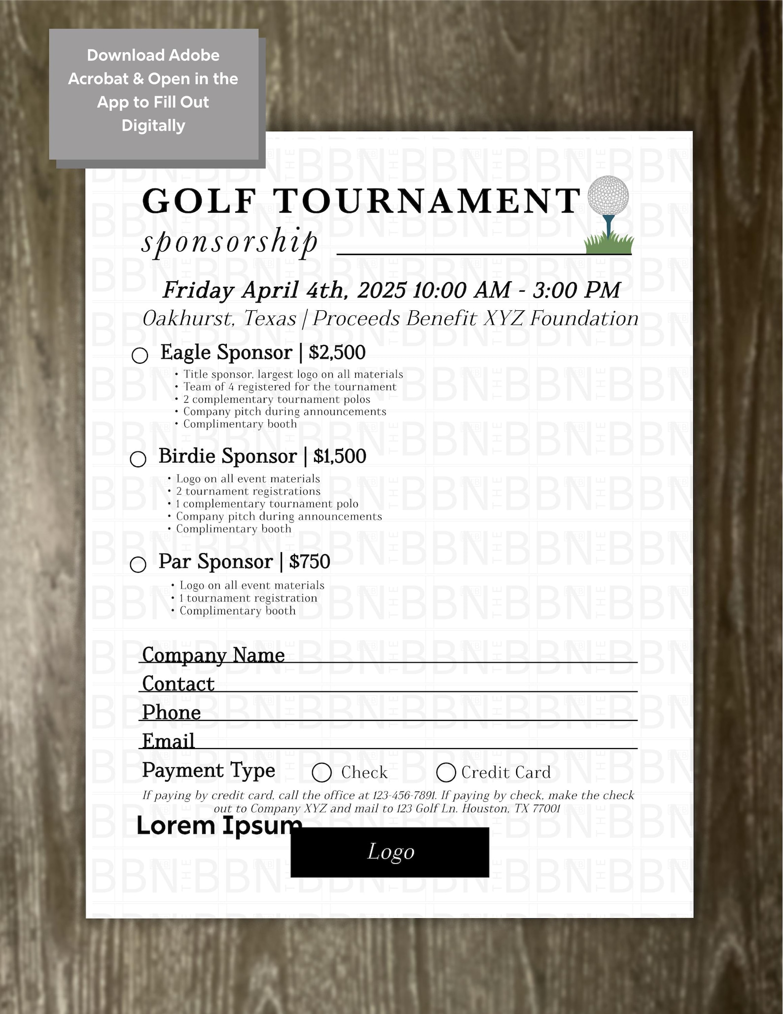 Editable Golf Tournament Promotional Flyer, Sponsorship Form ...