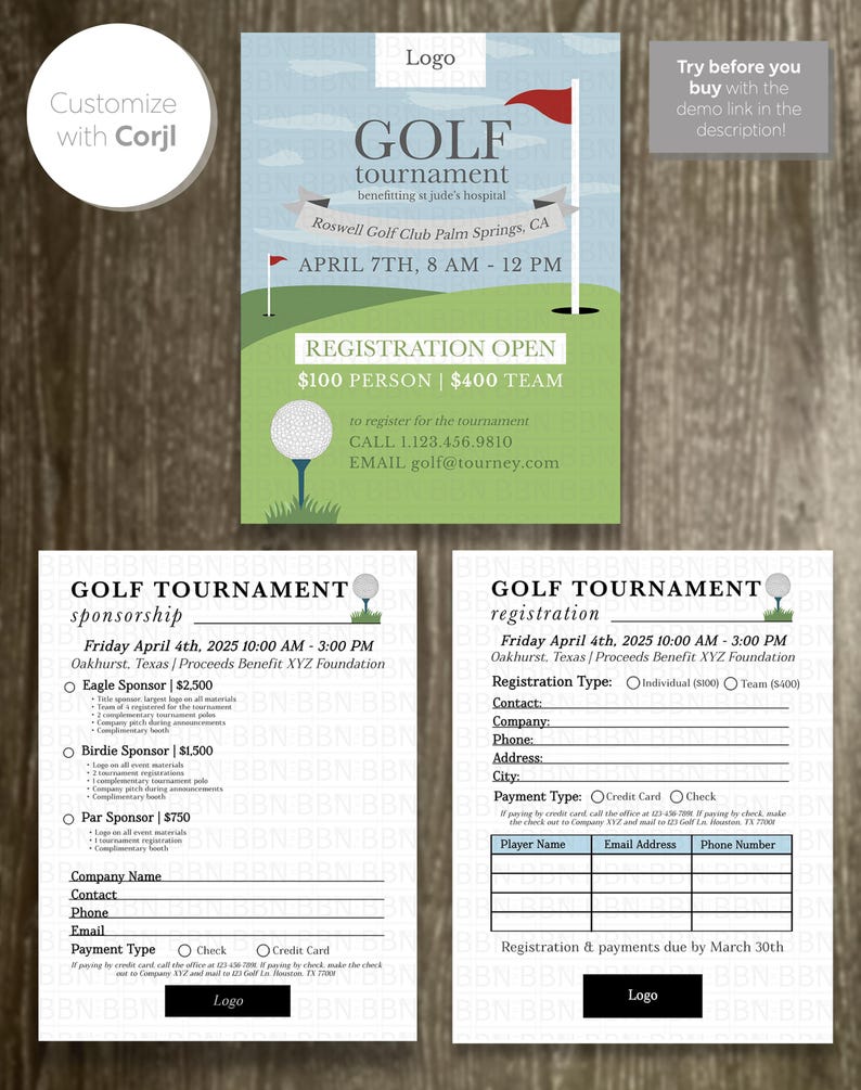 Editable Golf Tournament Promotional Flyer, Sponsorship Form ...