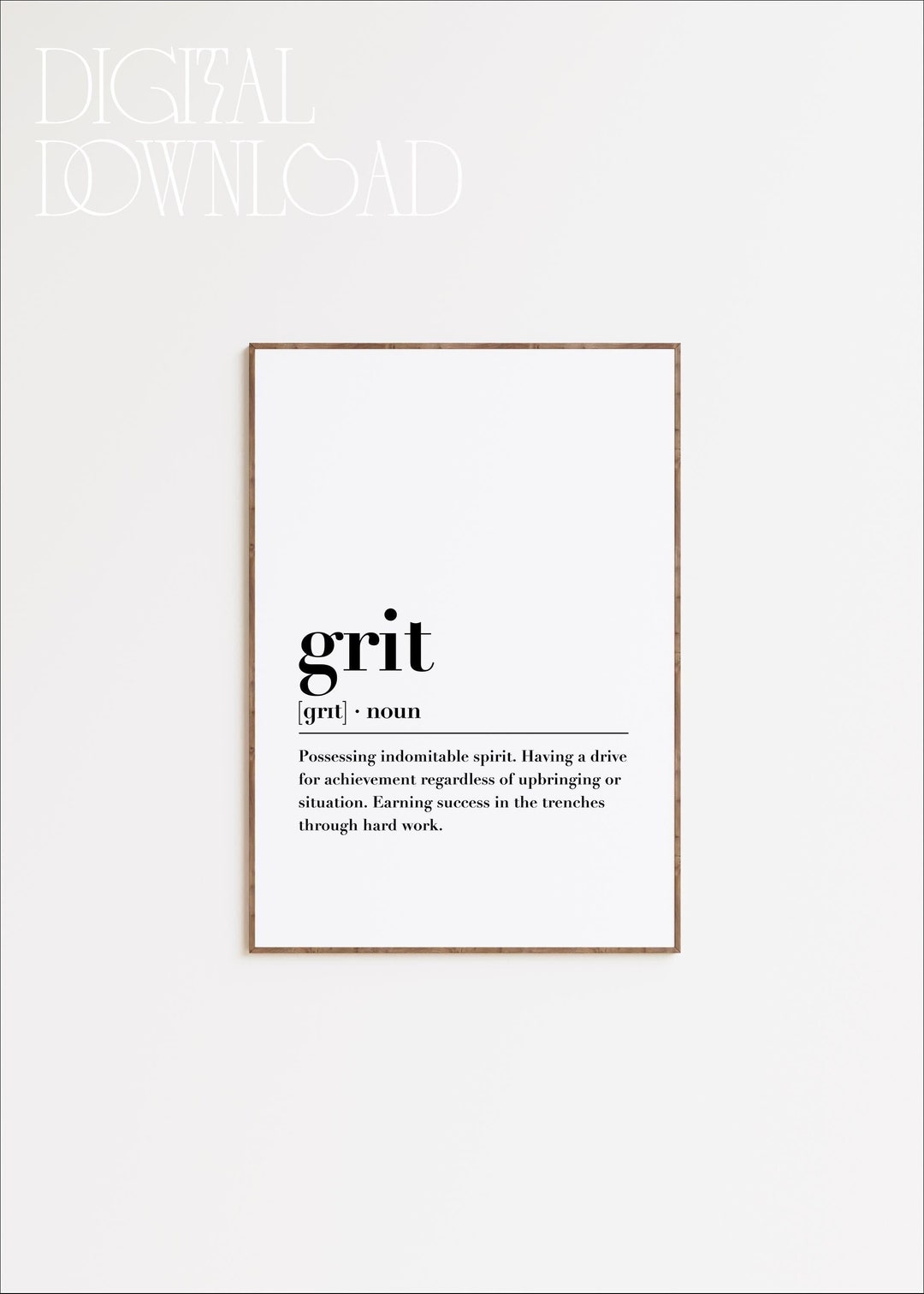 Grit Definition Printable Wall Art, Motivational Wall Decor, Grit Quote ...