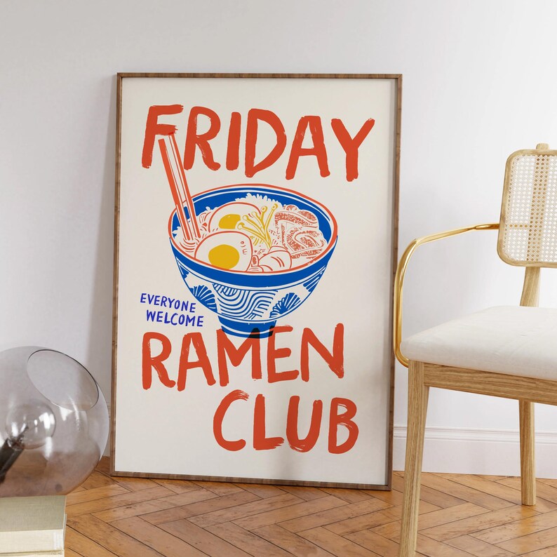 Ramen Club Art Print, Retro Japanese Ramen Art Poster, Japanese Food ...