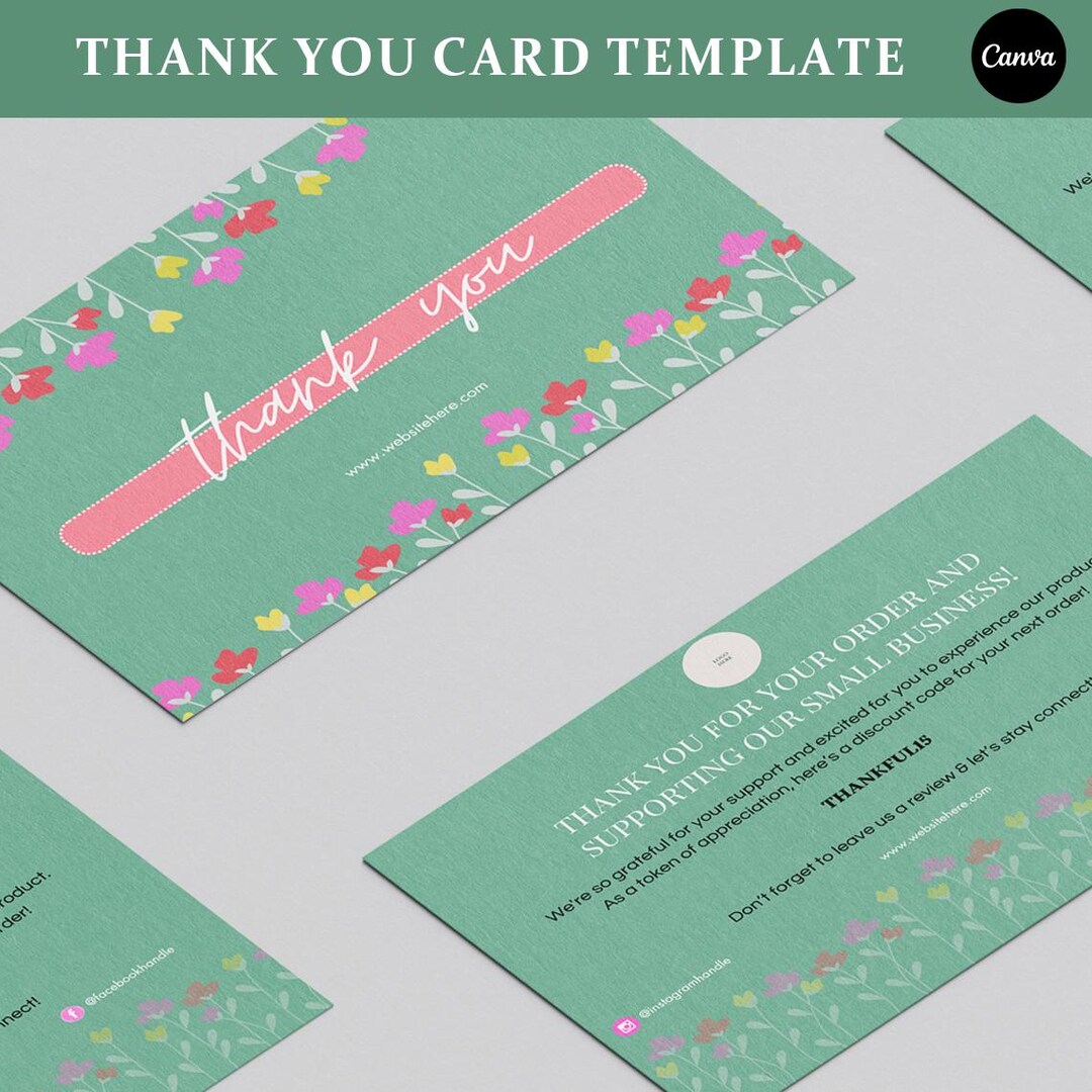 Editable Thank You Note, Personal Card Templates, Flower Themed Thank ...