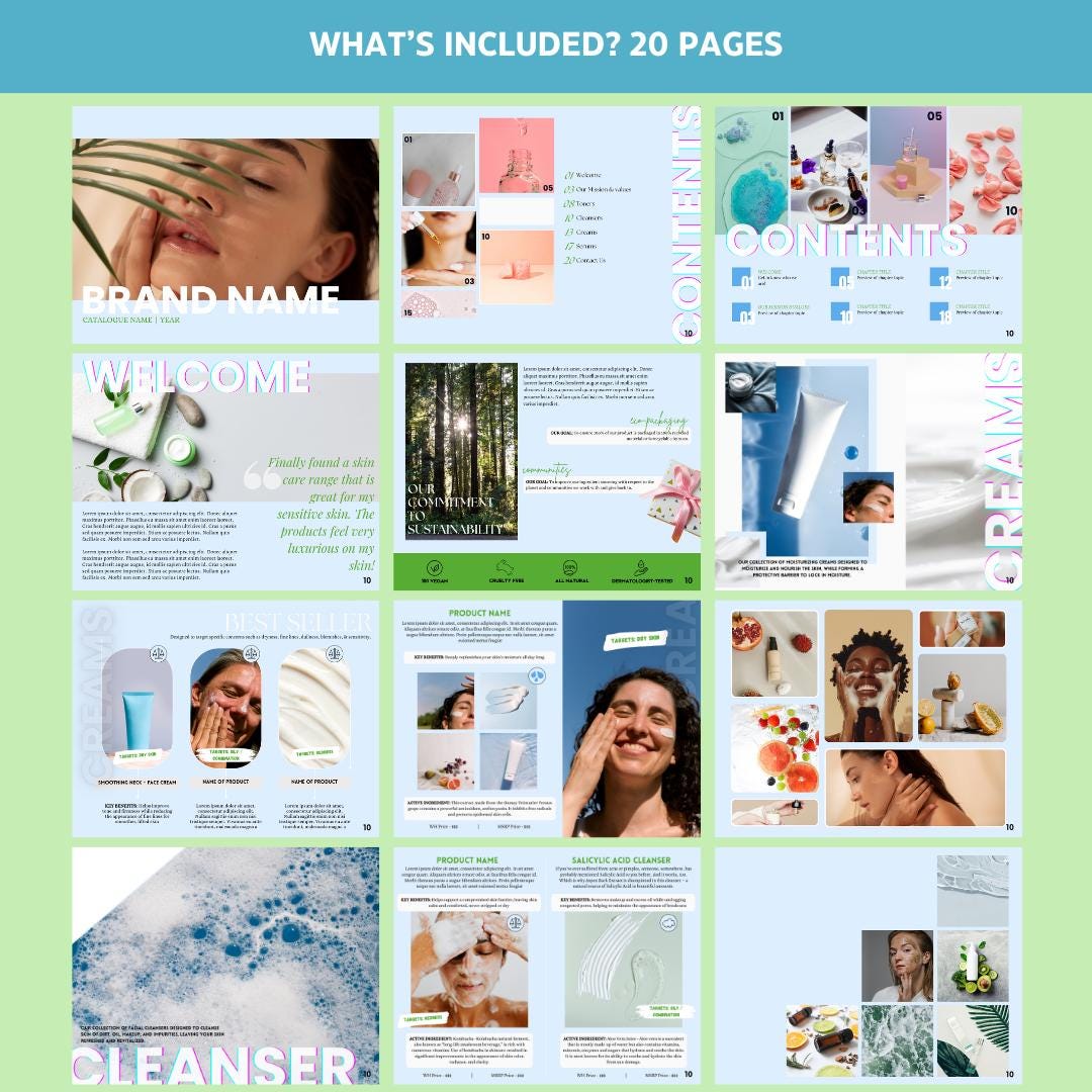 Skincare Wholesale Linesheet Template: Product Catalog Canva Layout ...