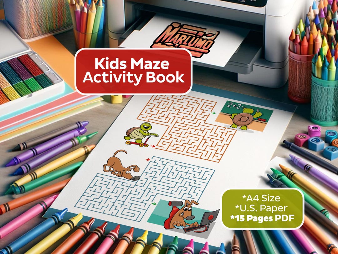 Printable Maze Activity Book | Fun Labyrinth Puzzles for Kids | Problem ...