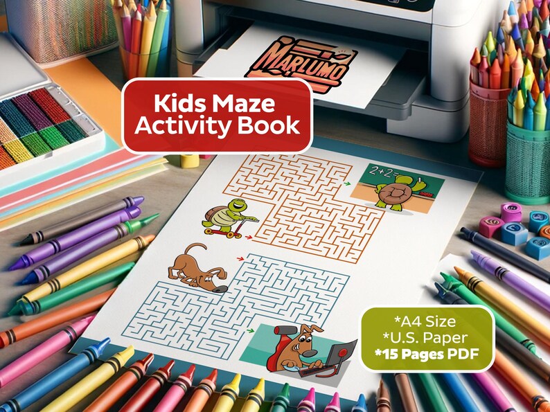 Printable Maze Activity Book | Fun Labyrinth Puzzles for Kids | Problem ...