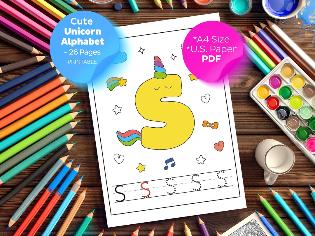 Unicorn Alphabet Tracing Pages: A-Z Coloring Book (printable PDF) - Etsy