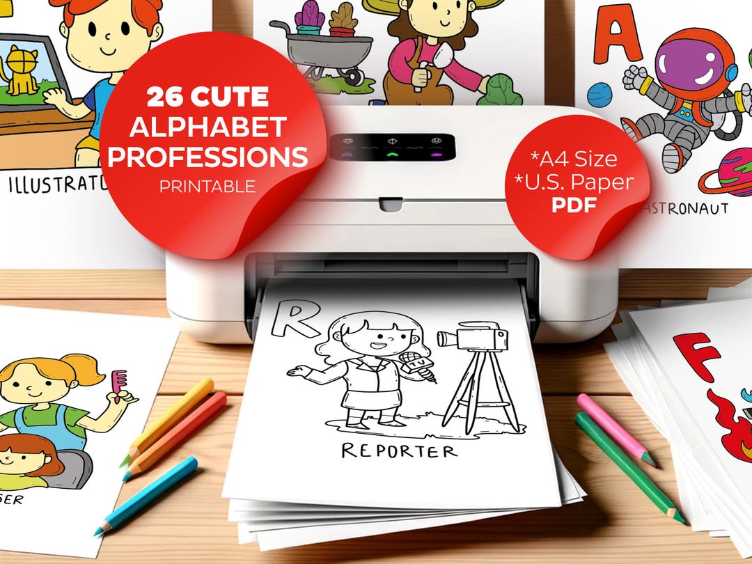 Professions Alphabet Coloring Pages for Kids | A-Z Job Themed Letters ...