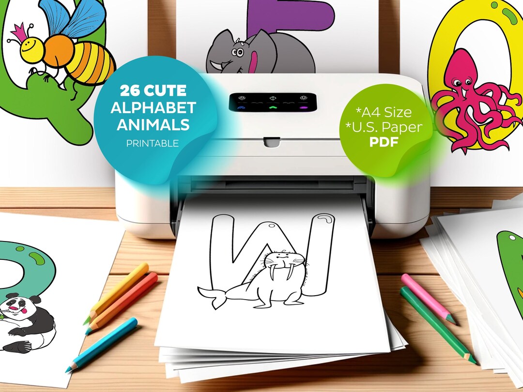 Cute Animal Alphabet Coloring Pages for Kids | A to Z Letter Tracing ...