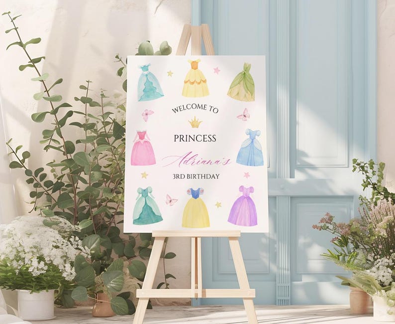 Princess Birthday Welcome Sign Editable Pink Dress Welcome Poster ...