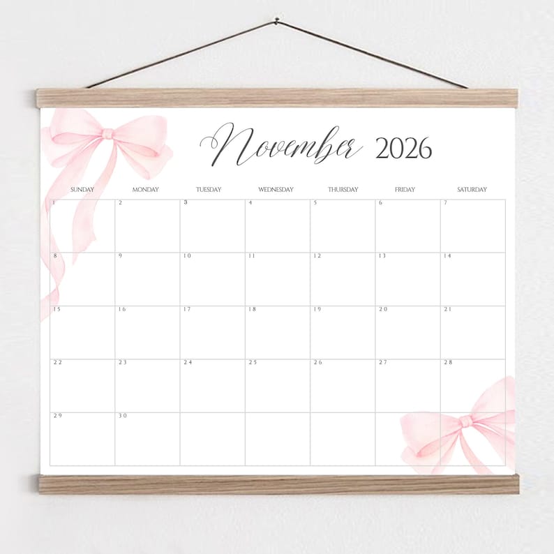 2025-2026 Coquette Calendar: Pink Bow Watercolor, Editable Canva ...