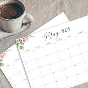 Editable May 2025 Calendar: Watercolor Floral Planner Canva Template ...