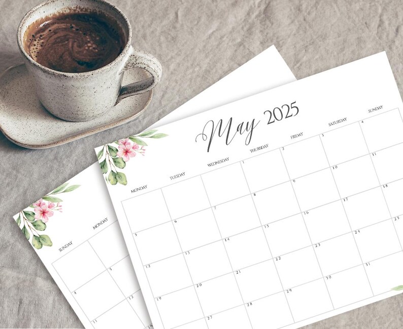 Editable May 2025 Calendar: Watercolor Floral Planner Canva Template ...