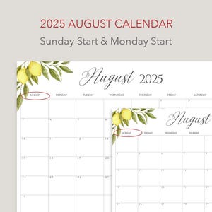 August 2025 Calendar: Watercolor Lemon Printable Planner (canva ...