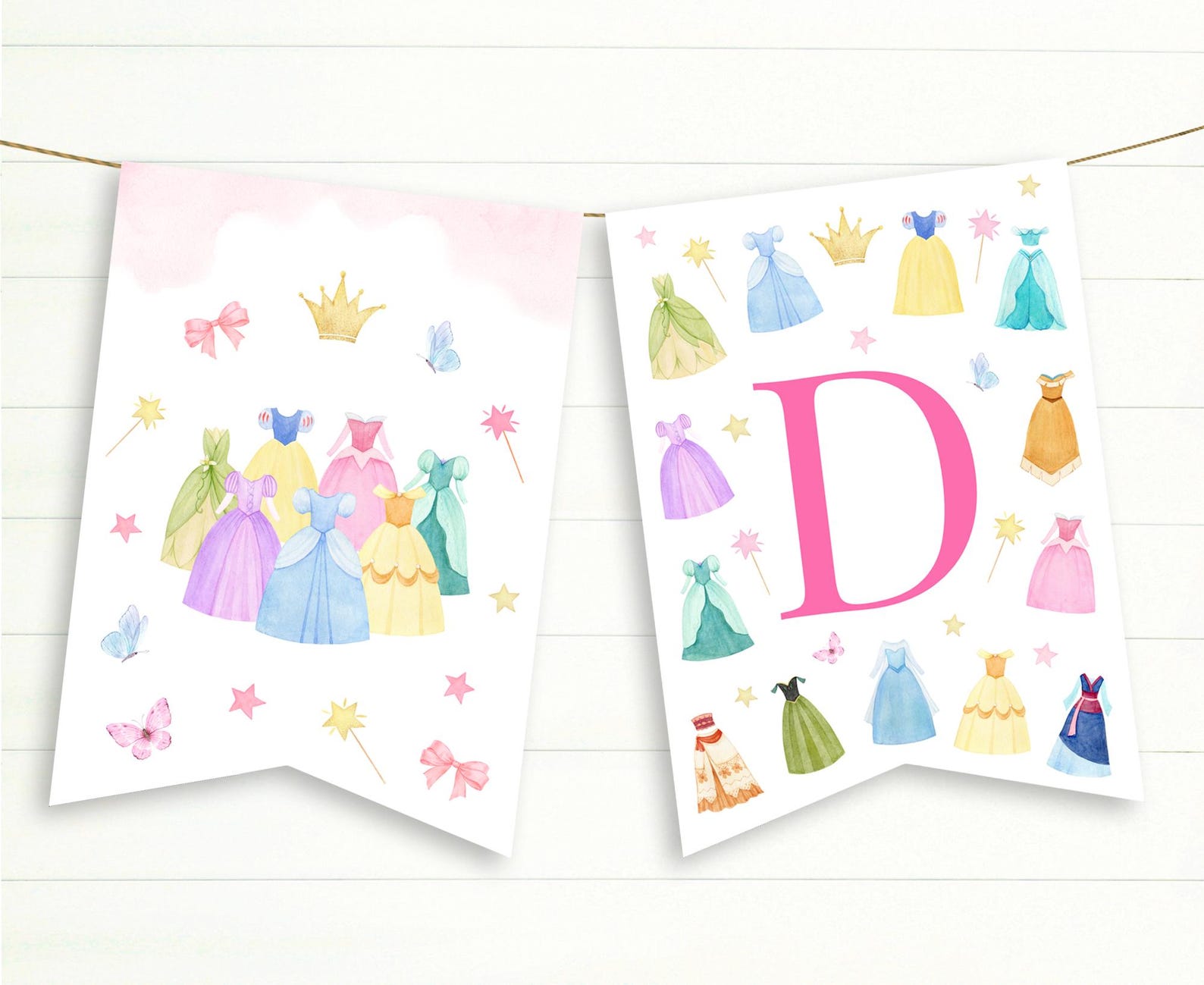 Princess Birthday Bunting Banner: Watercolor Dress Design (canva ...