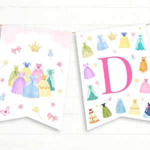 Princess Birthday Bunting Banner: Watercolor Dress Design (canva ...