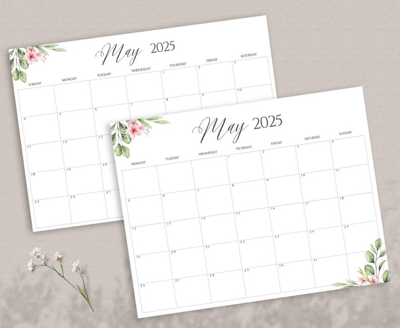 Editable May 2025 Calendar: Watercolor Floral Planner Canva Template ...