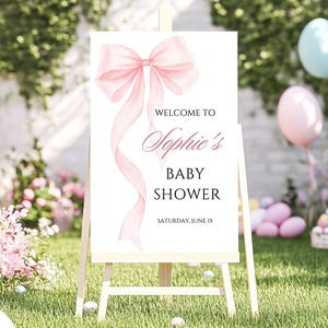 Pink Bow Baby Shower Welcome Sign: Editable Canva Template Digital ...