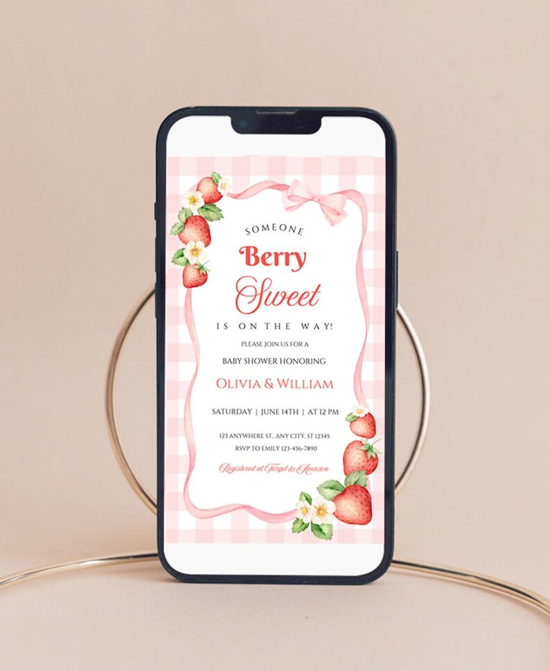 Animated Strawberry Baby Shower Invitation: Coquette Bow (canva ...