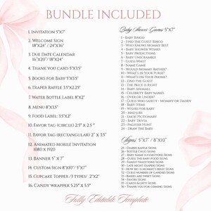 Pink Bow Baby Shower Invitation Bundle: Editable Template, Canva ...