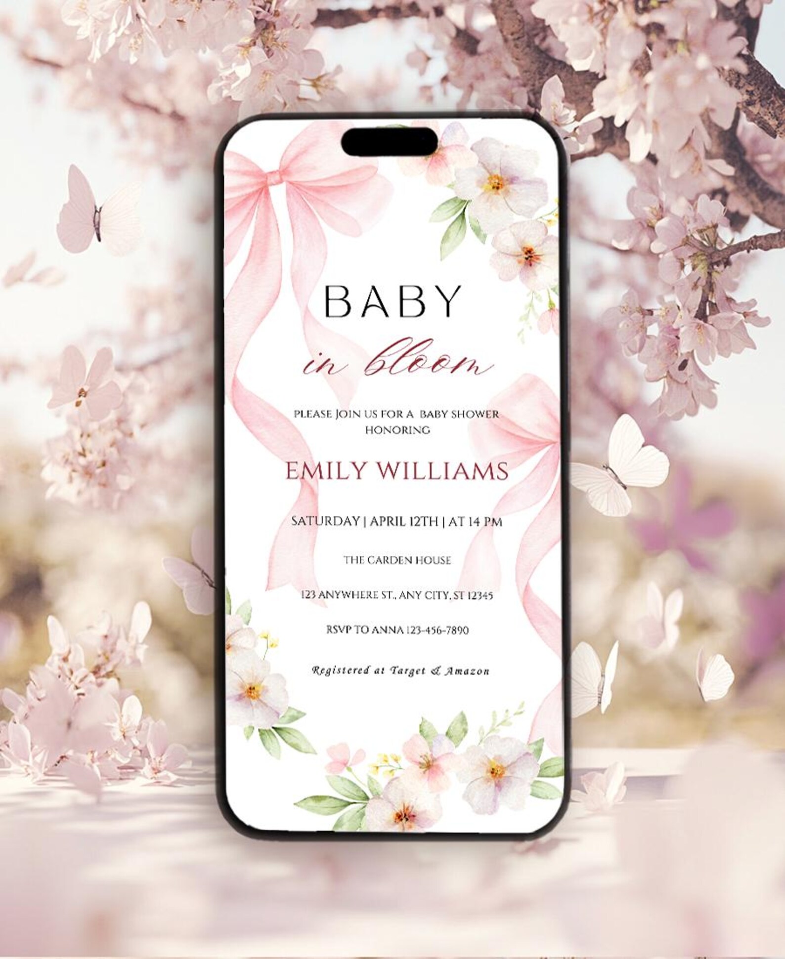 Pink Bow Baby in Bloom Animated Mobile Invitation Template Girl Baby ...