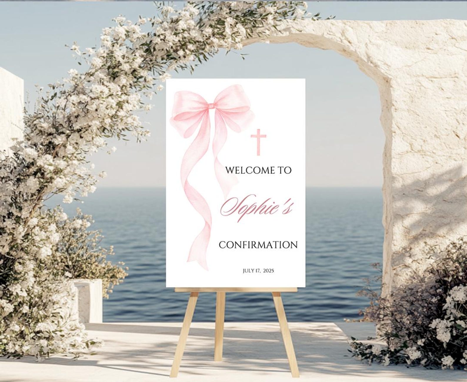 Blush Pink Bow Confirmation Invitation Watercolor Baptism Invite ...
