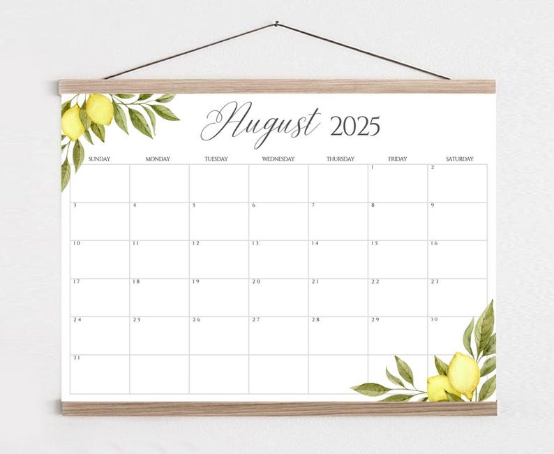 August 2025 Calendar: Watercolor Lemon Printable Planner (canva ...