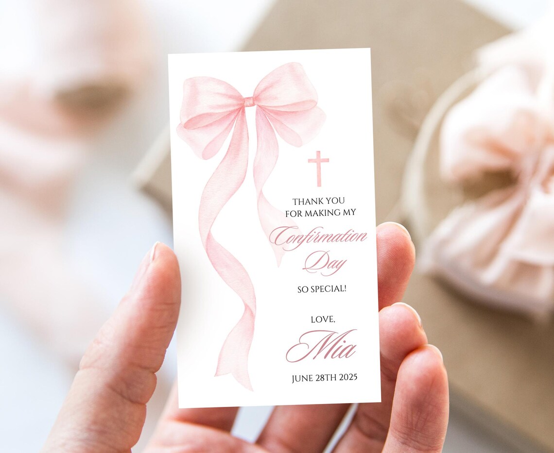 Blush Pink Bow Confirmation Invitation Watercolor Baptism Invite ...