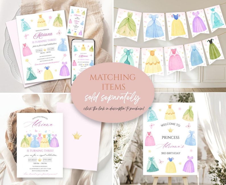 Princess Birthday Bunting Banner: Watercolor Dress Design (canva ...