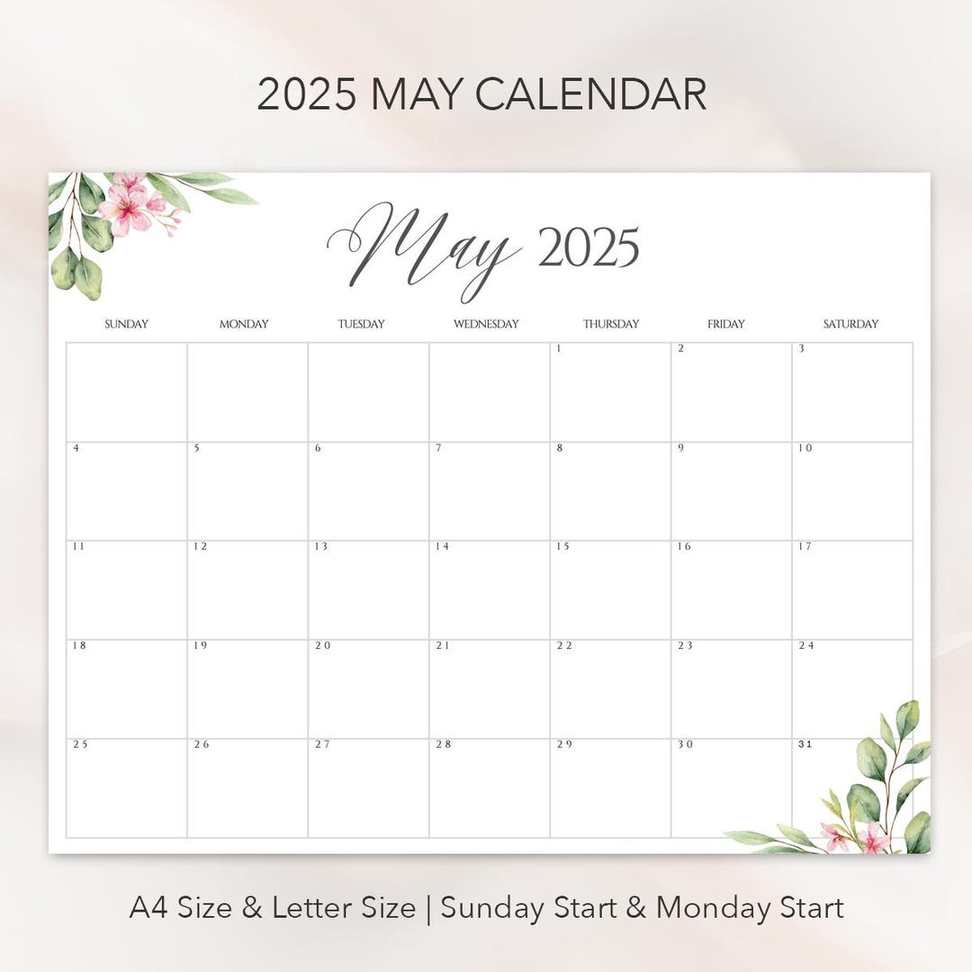 Editable May 2025 Calendar: Watercolor Floral Planner Canva Template ...