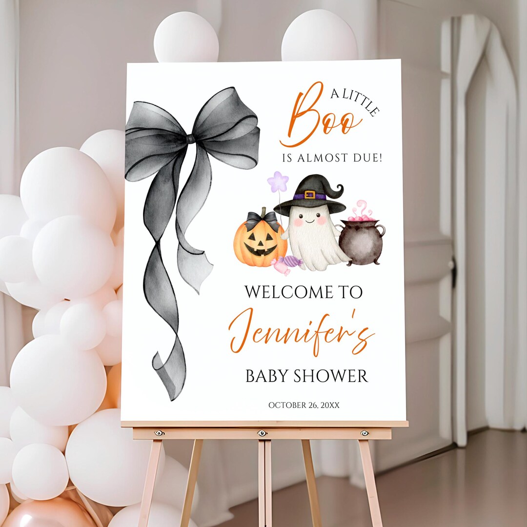 A Little Boo Baby Shower Welcome Sign Coquette Bow Halloween Poster ...