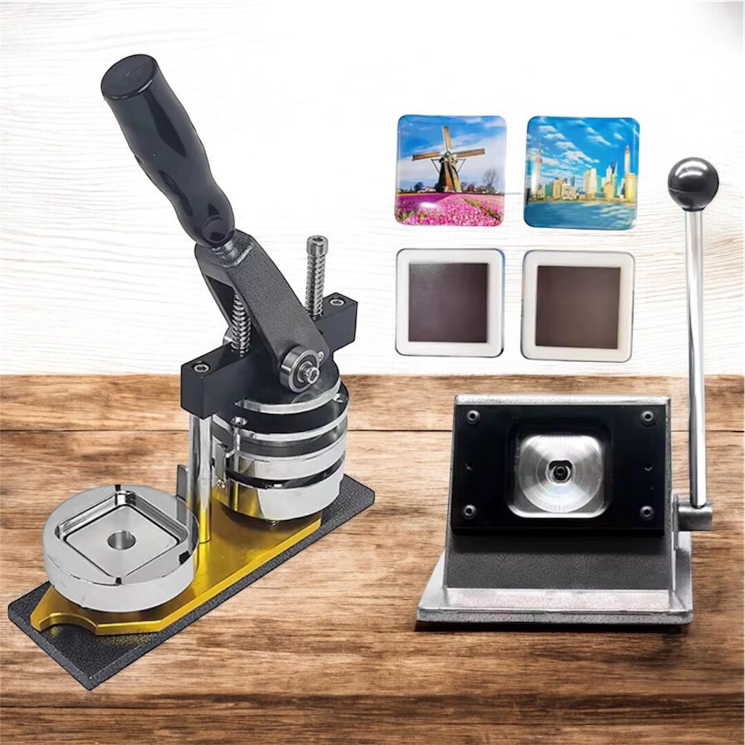 Curve Edge 2"x2" Black Handle Magnet or Badge Maker Machine Complete ...