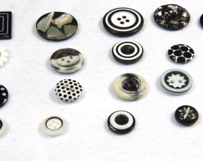 Black and White Plastic Buttons 20 Buttons Flat and Shank Type Crafting ...