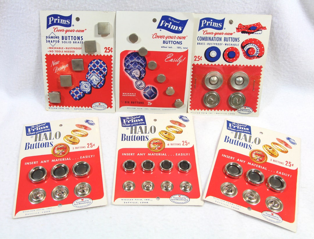 Prims Cover Your Own Button Retro New Old Stock 1970's Halo Buttons 5 ...