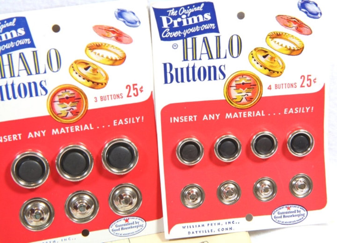 Prims Cover Your Own Button Retro New Old Stock 1970's Halo Buttons 5 ...