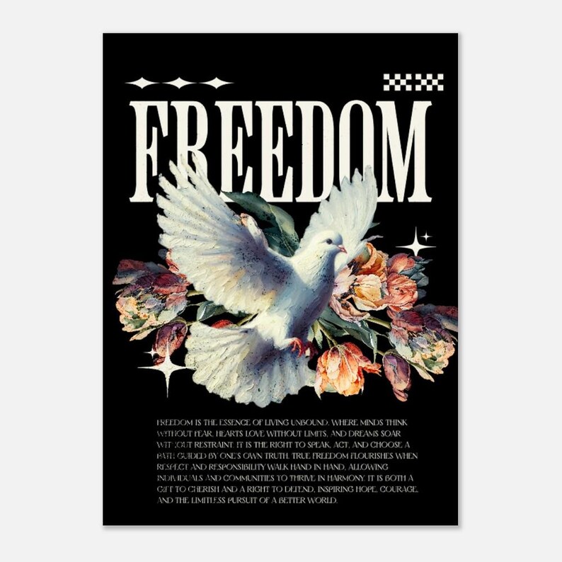 Freedom Poster – Bold Lettering, Dove & Flowers Design, Meaning of ...