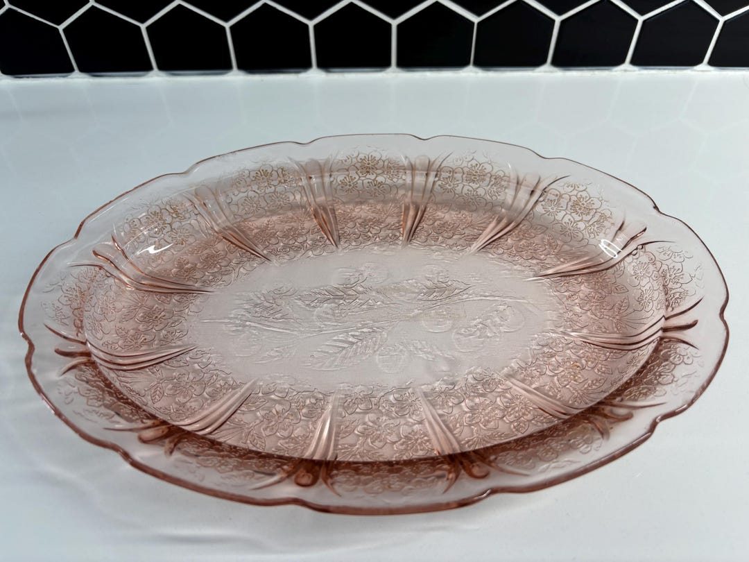 Jeannette Glass Cherry Blossom Pink Depression Glass 11” Oval Platter ...