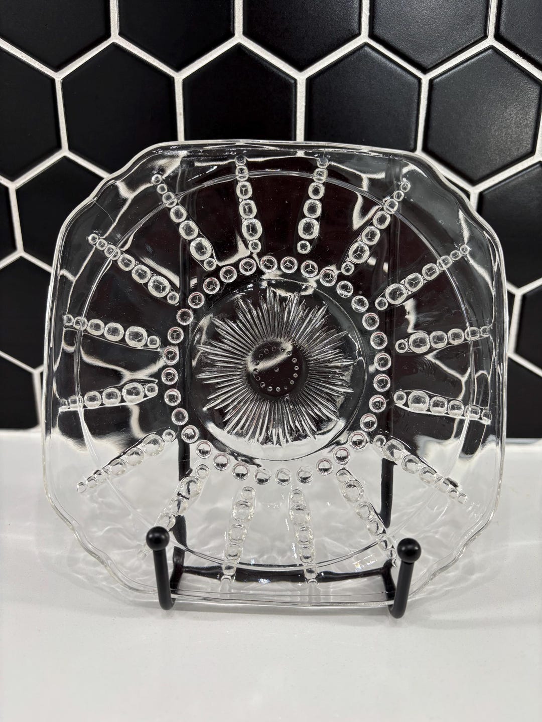 Federal Clear Depression Glass Columbia Atomic Pearl Blast Pattern ...