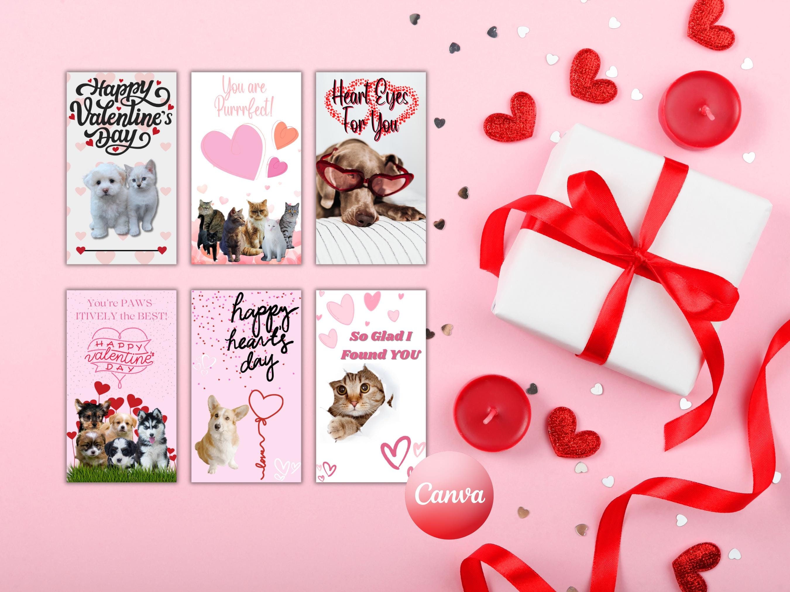 Bundle of Cute Cat and Dog Printable Valentine Cards for Children Kids ...