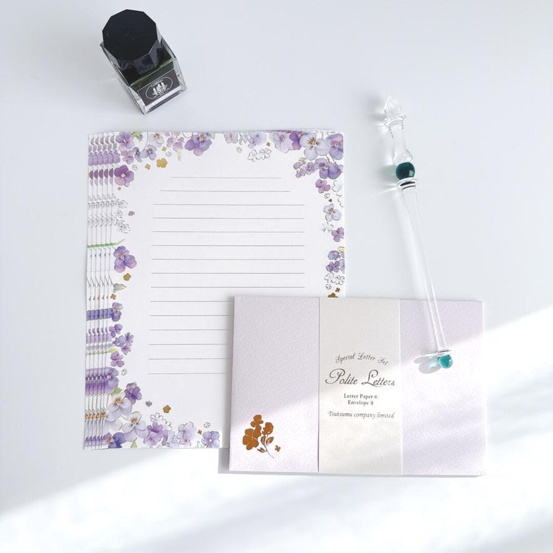 Polite Japanese Letter Set – “viola Blossom” With Gold Foil Accents ...