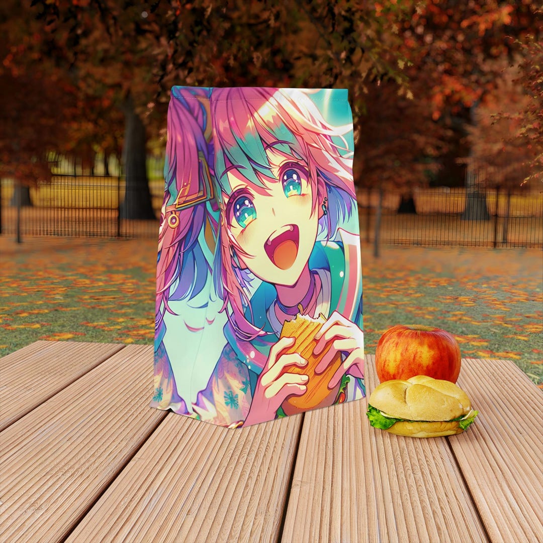 Roll Top Lunch Bag - Kawaii Hungry Girl Design - Insulated Soft Sided ...