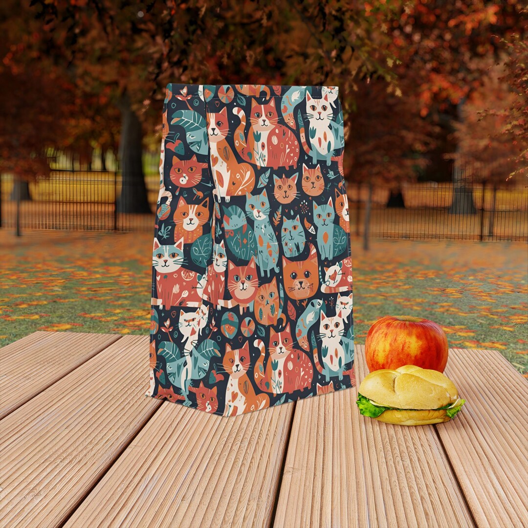Roll Top Lunch Bag - Adorable Cats Design - Insulated Lunch Cooler With ...