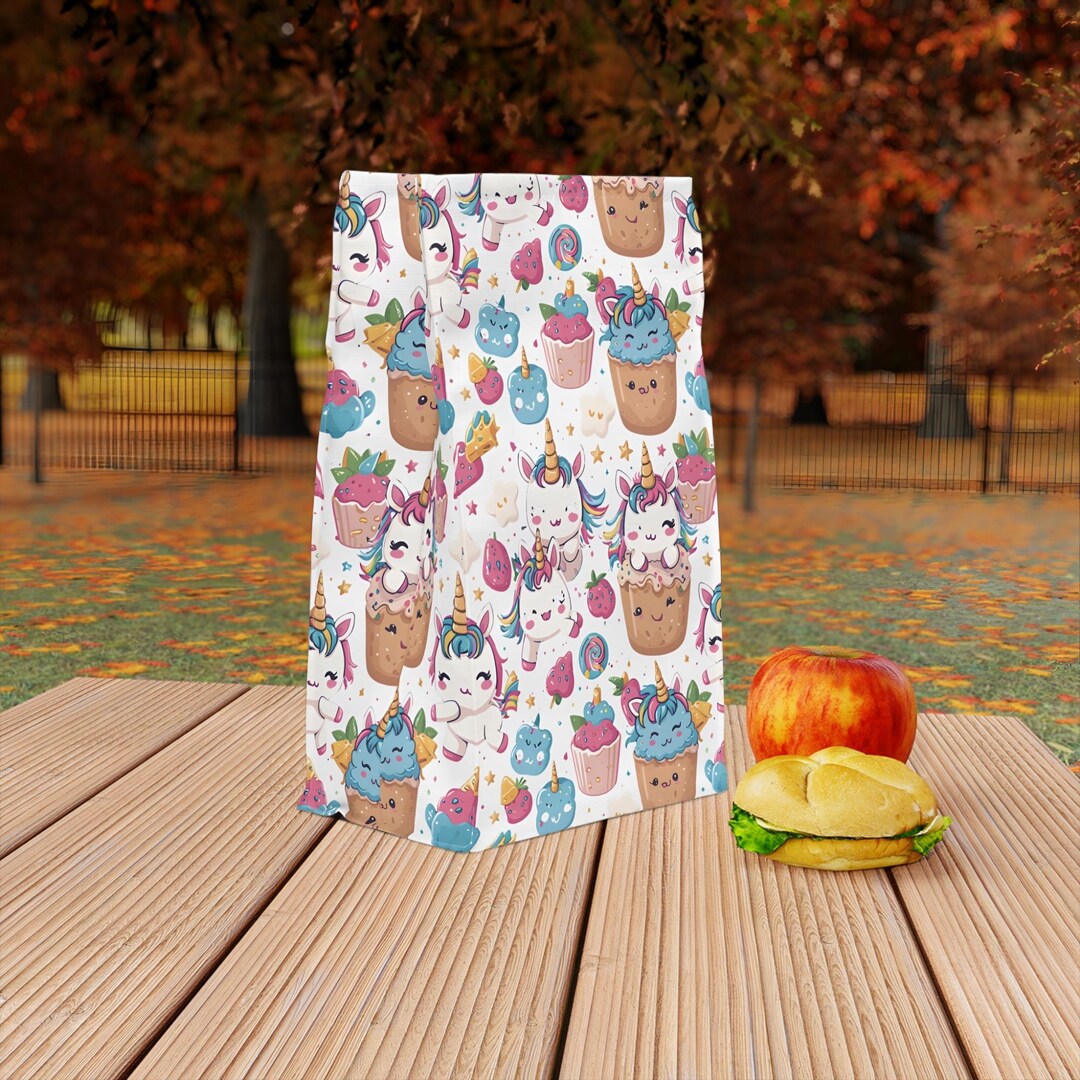 Roll Top Lunch Bag -kawaii Cupcake and Unicorns Design - Insulated Soft ...