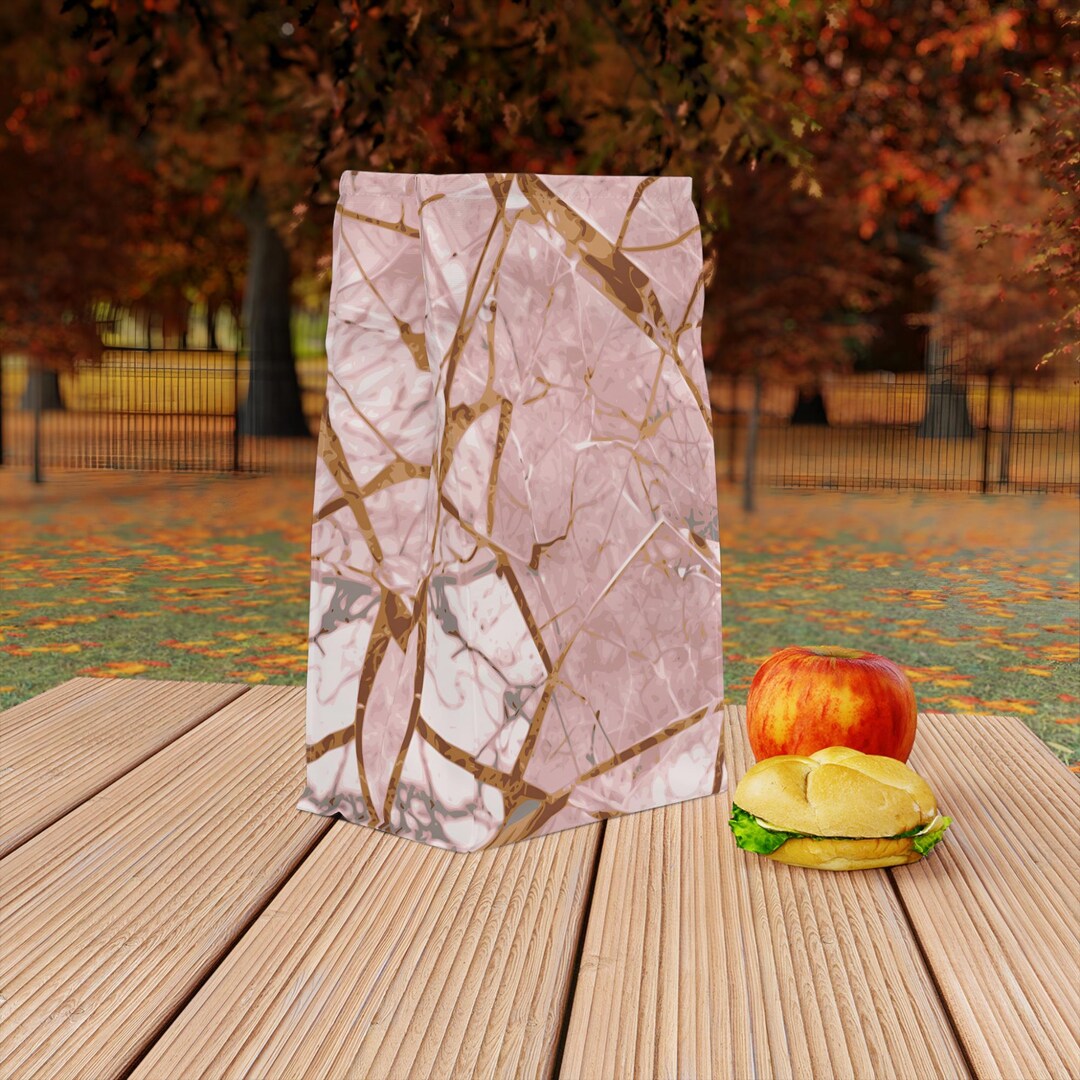Roll Top Lunch Bag - Pink Marble Design -insulated Lunch Cooler With ...